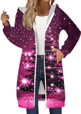Generic Sweat à capuche de Noël confortable pour femme - Longue fermeture éclair - Double fermeture éclair - En polaire - Automne et hiver - Pour la vie quoti