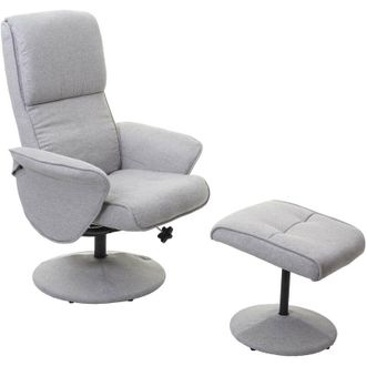 Hhg Relaxsessel Stockholm, Fernsehsessel Relaxliege TV-Sessel mit Hocker Stoff/Textil, hellgrau