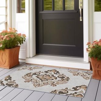 Generic Beige Lavable en Machine Tapis Salon Style r&eacute;tro Traditionnel Floral, 160 x 230 cm Doux Tapis de Sol Pelucheux Dessous Antid&eacute;rapant, Entree Interieur 