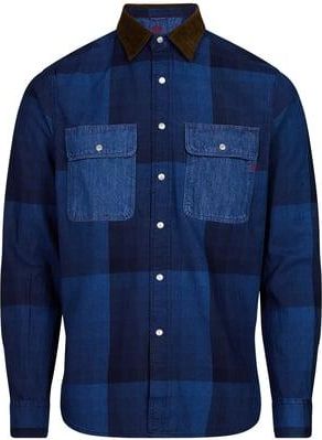 Replay Chemise &agrave; carreaux et col en velours c&ocirc;tel&eacute; en coton