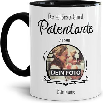 Tassendruck Tasse mit Spruch - Der schönste Grund Patentante zu sein - Personalisierbare Keramiktasse mit Namen und Foto - Geschenk Patentante - Innen & Henkel Sc
