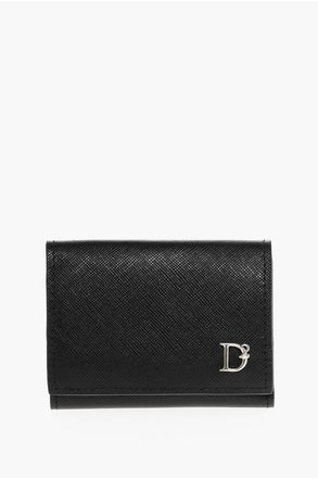 Dsquared2 Saffiano Leather Tri-Fold Wallet with Coin Pocket and Silver size Unic