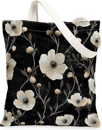 Generic Sac fourre-tout en toile motif an&eacute;mones printani&egrave;res 33 x 38 cm, sac d&eacute;picerie r&eacute;utilisable vintage pour femme, motif floral de voyage, d&eacute;coration cad