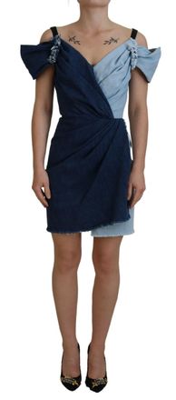 Dolce & Gabbana Denim Mini Kleid Zweifarbiger Wickelstil