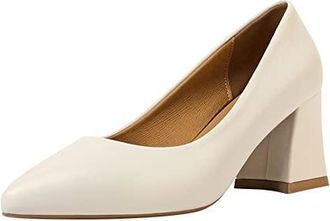 Generic Escarpins Femme &agrave; Talon Large Confortables en Cuir V&eacute;ritable Style Britannique D&eacute;contract&eacute; &Eacute;l&eacute;gant pour Occasions Quotidiennes (Beige, 40)