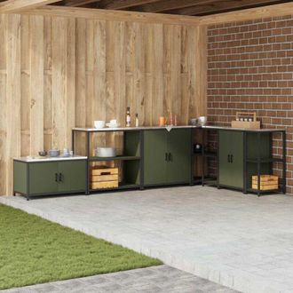 vidaXL K&uuml;chenlageregal mit Regal mit Speicher Olivgr&uuml;n Stahl vidaXL