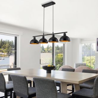 Wilon Pendelleuchte Esstisch Schwarz,Esszimmerlampe H&auml;ngend 4 Flammig, Metall Lampenschirm H&auml;ngelampe, Wohnzimmerlampe Decke H&auml;ngend (Ohne Lichtquelle)