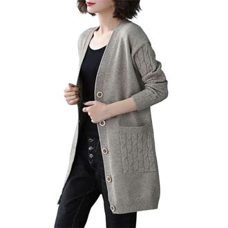 Generic Cardigan dhiver vintage r&eacute;tro tricot&eacute; avec col en V et poches unies pour femme, camel, Taille XS