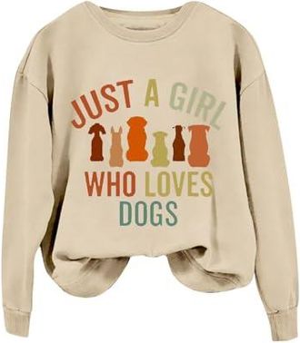 Generic Femmes Mode Col Rond Casual Et Lettre Imprimée Tops à Manches Longues Et Sweatshirts Tops Pull Tops Pour Femmes, beige, XL