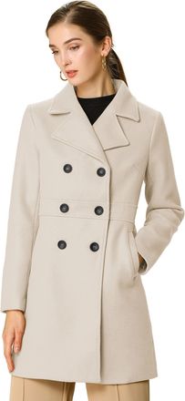 Allegra K Damen Langarm Button Revers Trenchcoat Mantel Beige XL