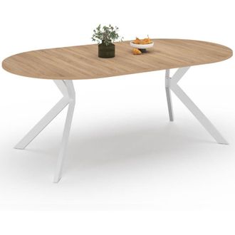 IDMarket Idmarket - Table &agrave; manger extensible ronde 110-200 cm - Capacit&eacute; 4-10 personnes - Pied araign&eacute;e en m&eacute;tal blanc - Plateau en bois sophistiqu&eacute; - ALIX