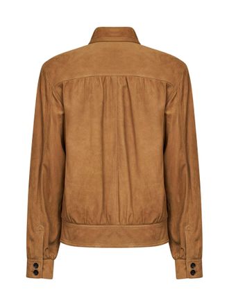 Saint Laurent Womens Suede Jacket Tobacco Brown Lambskin Bomber