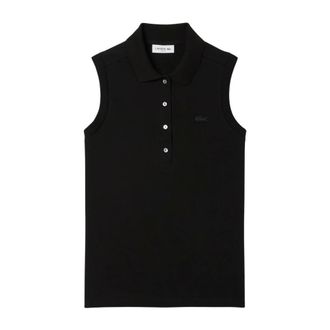 Lacoste Femme, Tops, Noir, Taille: 38 FR Polo Slim Fit Sans Manches Stretch