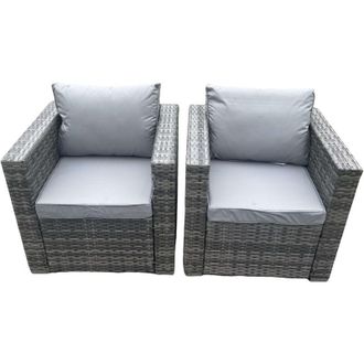 Fimous Fimous 2-teiliges Rattan Arm Sofa Stuhl Gartenm&ouml;bel im Freien mit Sitz und R&uuml;ckenkissen Dunkelgrau gemischt
