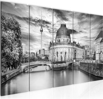 Runa Art Wandbild XXL Berlin Wohnzimmer B&uuml;ro 200 x 80 cm Schwarz Weiss 5 Teilig - Made in Germany - 036155c