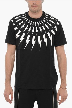 Neil Barrett Slim Fit FAIRISLE THUNDERBOLT T-Shirt mit Rundhalsausschnitt in Schwarz