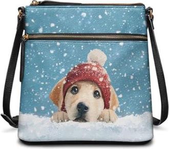Coloranimal Sac &agrave; bandouli&egrave;re pour femme en cuir avec fermeture &eacute;clair sur le th&egrave;me de No&euml;l, Chien de No&euml;l mignon