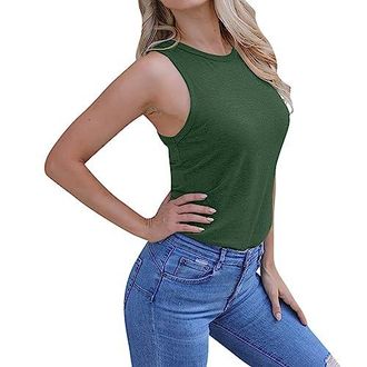 Generic Chemisier d&eacute;t&eacute; sans manches Y2K de couleur unie &agrave; col rond pour femme - D&eacute;bardeurs d&eacute;contract&eacute;s basiques 2025 tendance - Col haut - Coupe ample - Tend