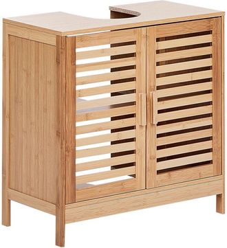 Beliani Beliani - Meuble de lavabo en bambou 60x30x60 cm - 2 &eacute;tag&egrave;res avec portes - Style boho en bois clair - Rangement salle de bain moderne