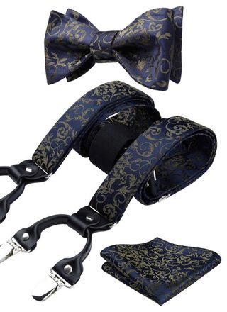 Hisdern Blau Hosentr&auml;ger f&uuml;r Herren Paisley Y Form mit 6 starken Clips L&auml;ngenverstellbar Herren Hosentr&auml;ger und Fliege mit Einsteckuch