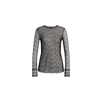 Alberta Ferretti Femme, Tops, Noir, Taille: 40 FR Top en tulle &agrave; pois avec poignets bord&eacute;s de dentelle