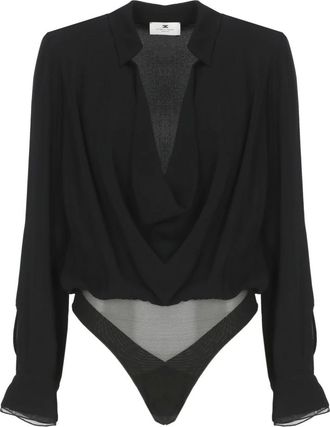 Elisabetta Franchi Femme, Tops, Noir, Taille: 36 FR Bodysuit en georgette
