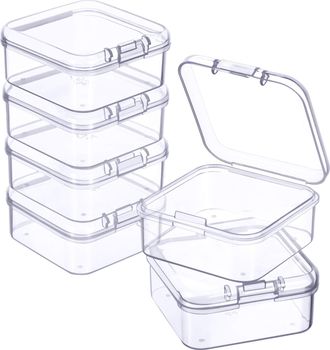 Jetec 6 Stücke Kleine Klar Kunststoff Perlen Aufbewahrung Behälter Box mit Klappdeckel zum Sammeln von Kleinen Gegenständen, Visitenkarten, Spielstücken, Sc