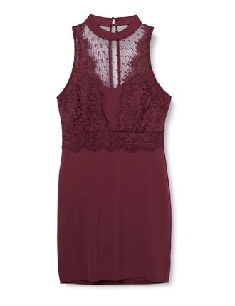 New Look Damen Partykleid Go Lace Mesh, Rot (Dark Burgundy), Gr. 40 (12 UK)