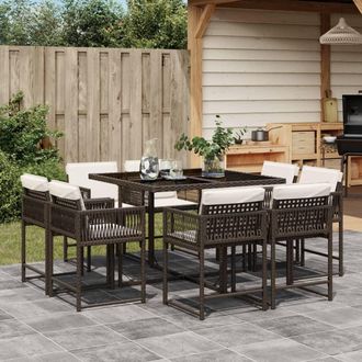 vidaXL Vidaxl - Set Da Pranzo Da Giardino 9pz Con Cuscini Marrone In Polyrattan