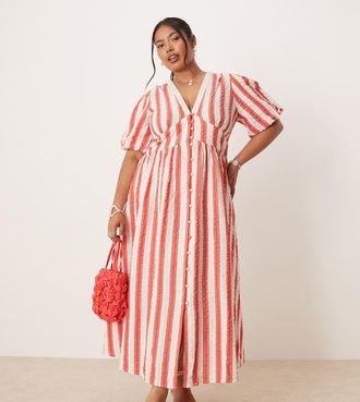 Nobody's Child Starlight - Robe mi-longue à manches bouffantes - Rouge et blanc à rayures