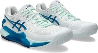 Asics Femme Gel-Resolution 9 Sneaker, Blanc/Bleu Sarcelle, 36 EU