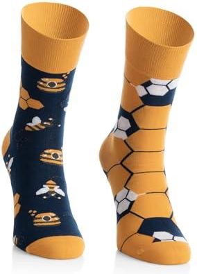 More Chaussettes colorées amusantes avec motif pour homme et femme - Crazy, multicolore, coloré, Abeilles - bleu marine, 38-40
