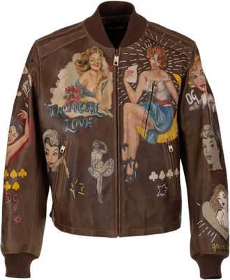 Dolce & Gabbana Homme, Vestes, Brun, Taille: 2XL Veste motard en cuir de taureau matelass&eacute;