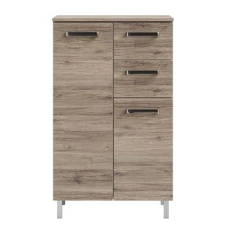PELIPAL Badezimmerschrank Quickset 313 in Sanremo Eiche Terra quer Nachbildung, 60 cm breit | Unterschrank mit 2 Türen, 2 Schubkästen und 1 Einlegeboden