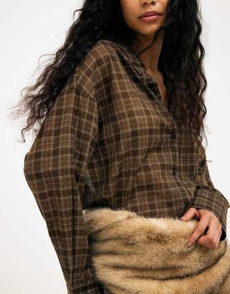 NA-KD chemise transparente &agrave; carreaux marron-Multi