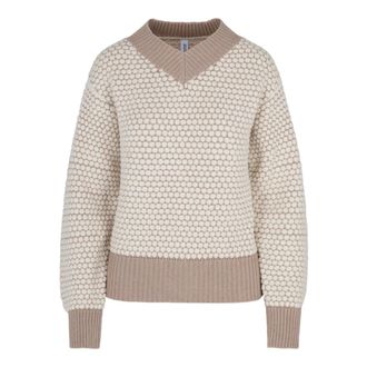 Bomboogie Femme, Pulls, Beige, Taille: 38 FR Pull Jacquard Col V