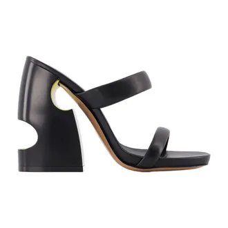 Off-white Womens Neon-Accented Slides Black Leather Sandal