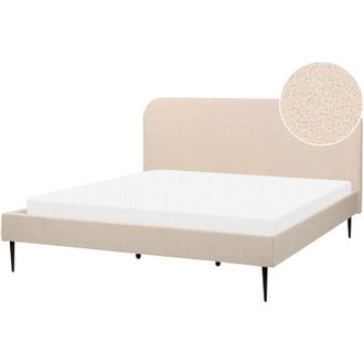 Beliani Lit Double 180 x 200 cm en Tissu Boucl&eacute; Beige Rembourrage Sup&eacute;rieur Pieds Noirs Flayat