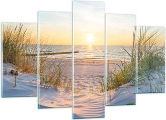 Arttor Mehrteilige Bilder auf Glas 150x100cm Glasbild Düne Strand Meer Groß XXL Wanddeko Schlafzimmer Küche Set 5 teilige Wandbilder Dekoration Wohnzimmer Mo