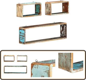 vidaXL 3-tlg. Würfel-Wandregal-Set Recyceltes Massivholz - Holzregal - Wandregal - Regal Set - Deko Regal - Wohnraumdeko