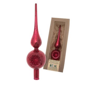 Krebs Glas Lauscha Weihnachtsdekoration/Christbaumschmuck aus Glas - Antic Mercury Reflex Spitze - Farbe: Rot - Größe: ca. 23 cm