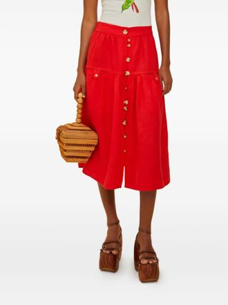Farm Rio jupe mi-longue boutonnée à volants superposés - Rouge
