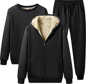 Jamron Homme Grande Taille 3 Pi&egrave;ces Hiver Ensemble de Surv&ecirc;tement &agrave; Doublure Polaire V&ecirc;tements de Sport de Jogging Noir XXL