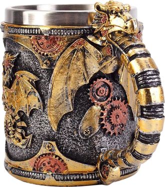 Generico Drache aus Edelstahl: Mittelalterliche Fantasy-Skulptur, langlebige Schreibtischskulptur, einzigartiger Trinkbeh&auml;lter | f&uuml;r Kaffee, Bier, Whisky, Fami