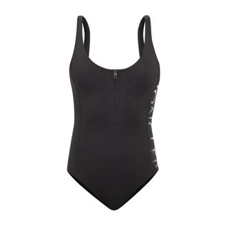 Moncler Logo-Print Badeanzug mit Rei&szlig;verschluss - - Swimwear - Damen - Schwarzk - XS