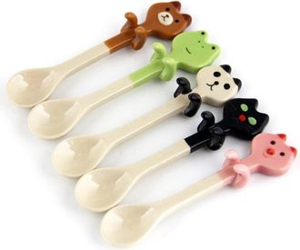 BESTONZON Tierdesign Mini Keramik L&ouml;ffel F&uuml;r Junge M&auml;dchen Cartoon Tierl&ouml;ffel F&uuml;r Desserts Gr&uuml;n Hartkeramik Mit Aufh&auml;ngung F&uuml;r S&uuml;&szlig;e Snacks Und Kreative Anl&auml;sse