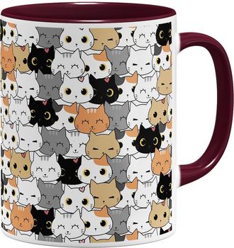 OM3 süße Kaffee-Tasse mit Katzen Cat Tasse mit Katzenmotiv Katze II | Keramik Becher | 11oz 325ml | Rundumdruck | Bordeaux
