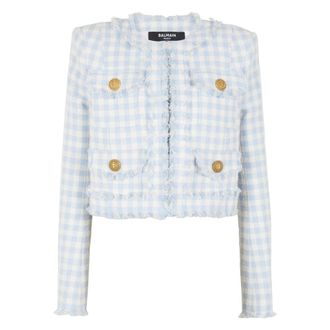 Balmain Tweed-Jackett mit Vichykaro - - Jackets - Damen - Blau - XL