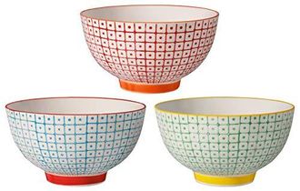 Bloomingville Bols &agrave; Petit-d&eacute;jeuner Carla - Bol &agrave; c&eacute;r&eacute;ales Couleur &Oslash; 13,5 cm, Rouge Bleu Vert, C&eacute;ramique, Lot de 3, Capacit&eacute; 420 ML