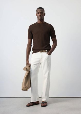 Mango T-shirt maille c&ocirc;tel&eacute;e chocolat - Homme - XXL - MANGO MAN